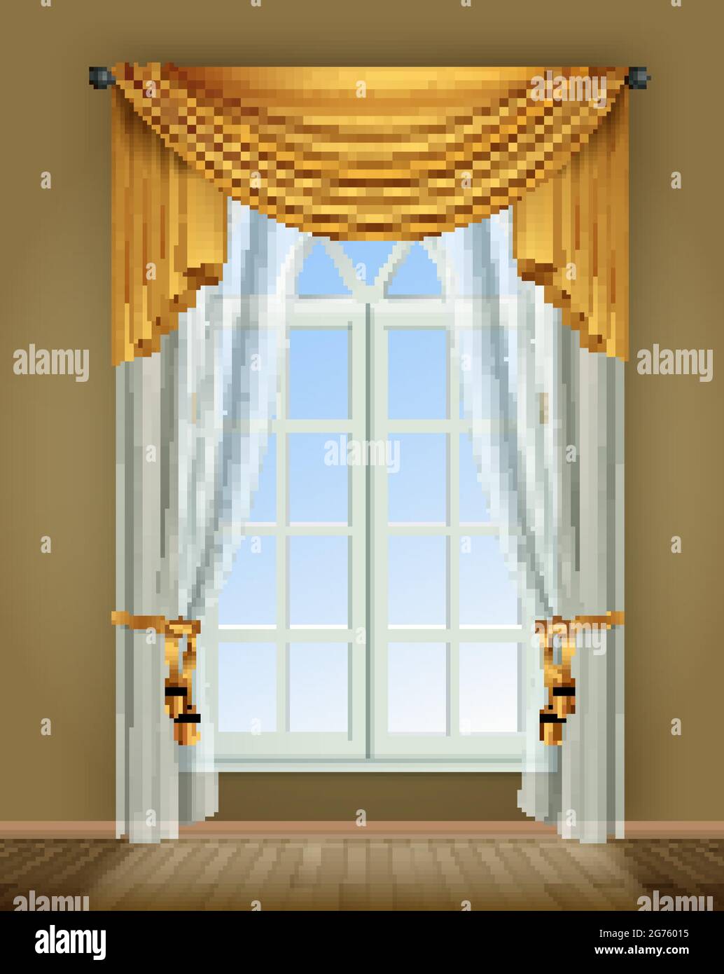 Window curtains realistic composition with indoor view of room window ...