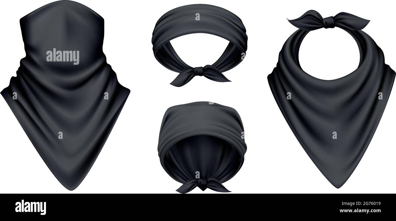 Bandana scarf buff handkerchief reailstic black set with isolated ...