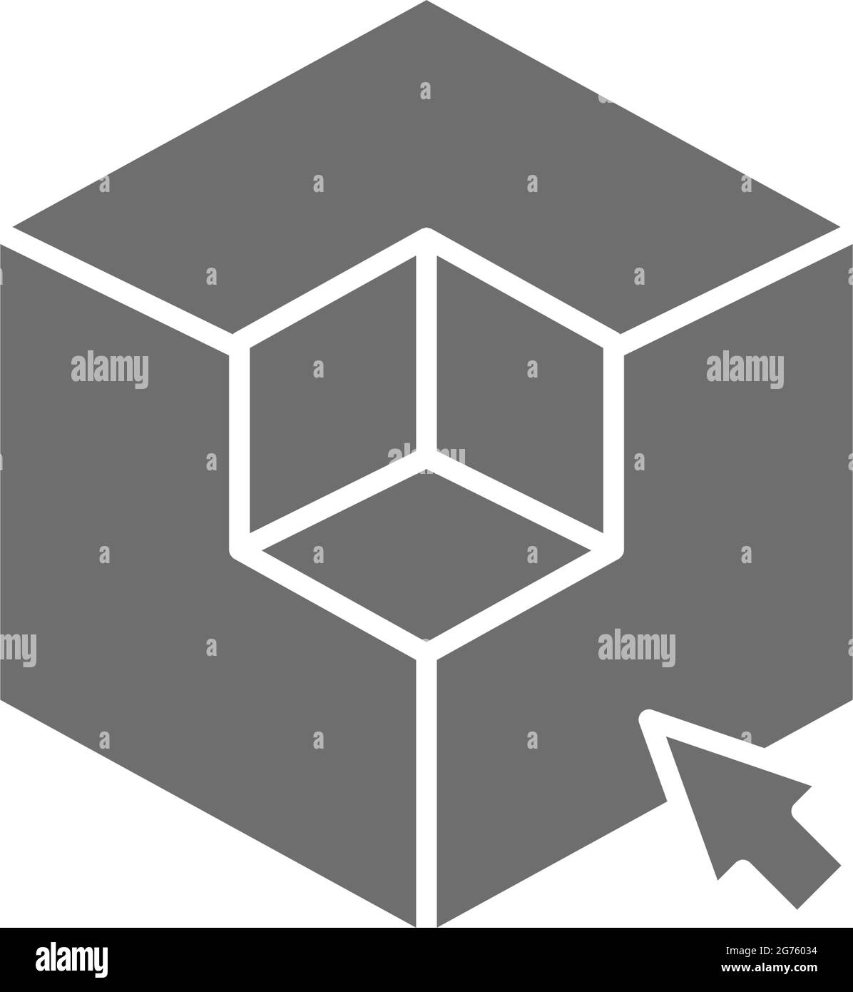 3D modeling, 3 dimensional model, cube geometric shape grey icon Stock ...