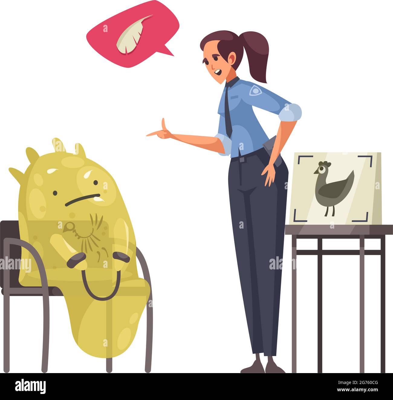 Police officer questioning arrested slime alien in cuffs cartoon vector ...