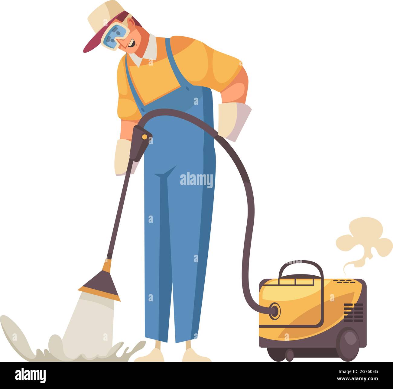 Cleaner mopping floor with professional equipment flat icon on white ...