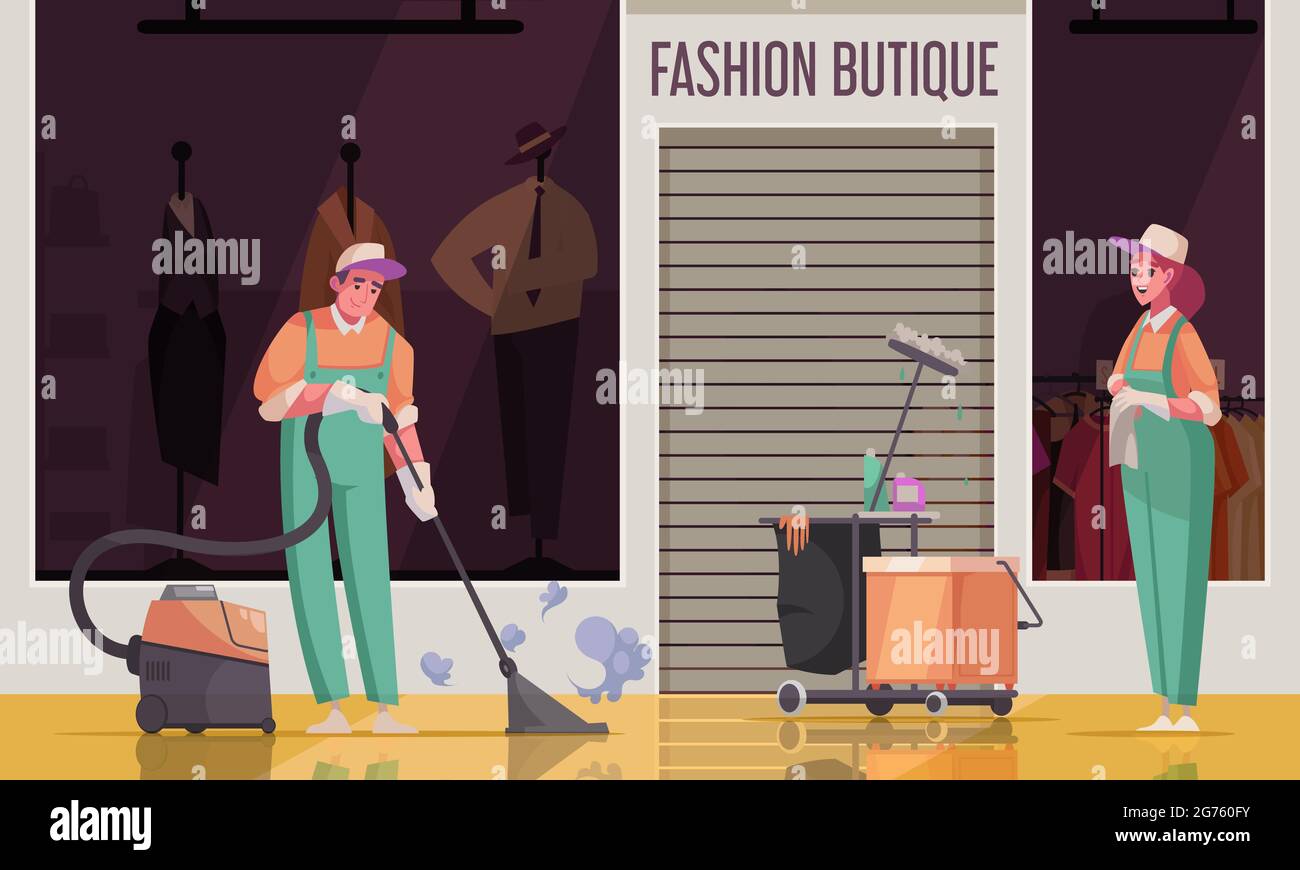 Cleaning composition with view of fashion boutique store front with ...