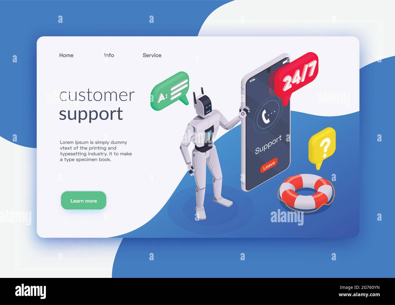 Customer service isometric landing page with customer support headline ...