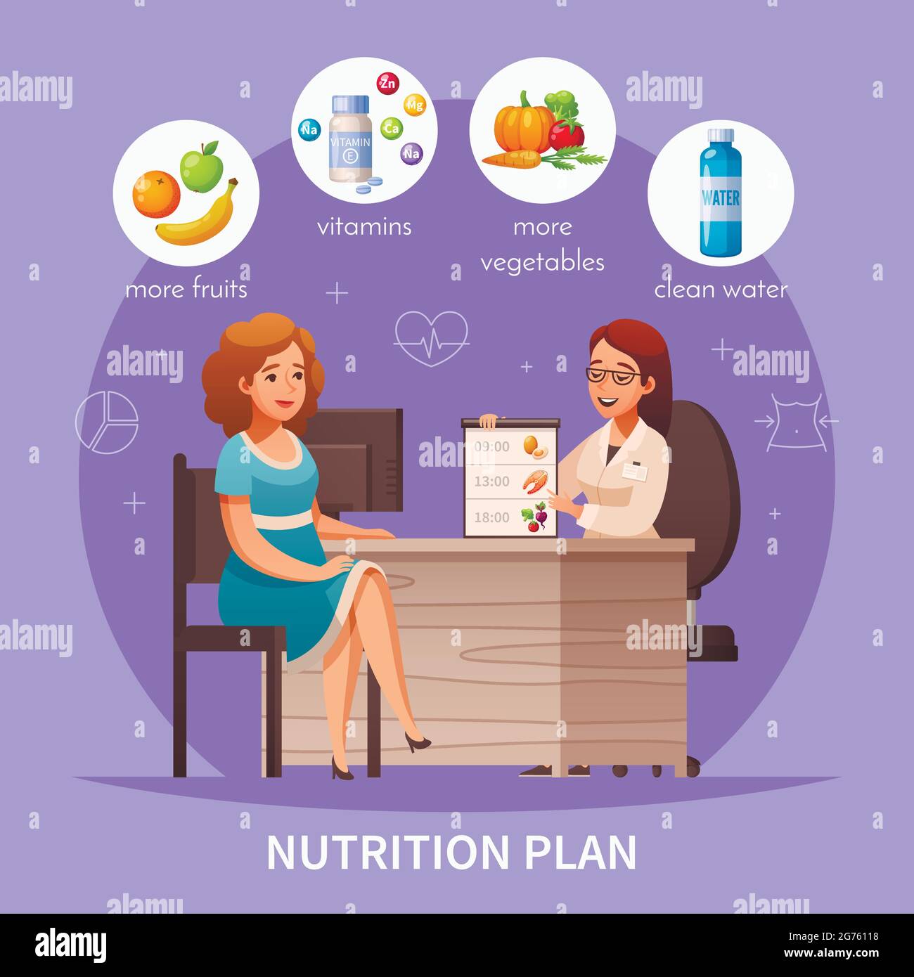 Nutritionist recommendations cartoon composition with dietitian ...