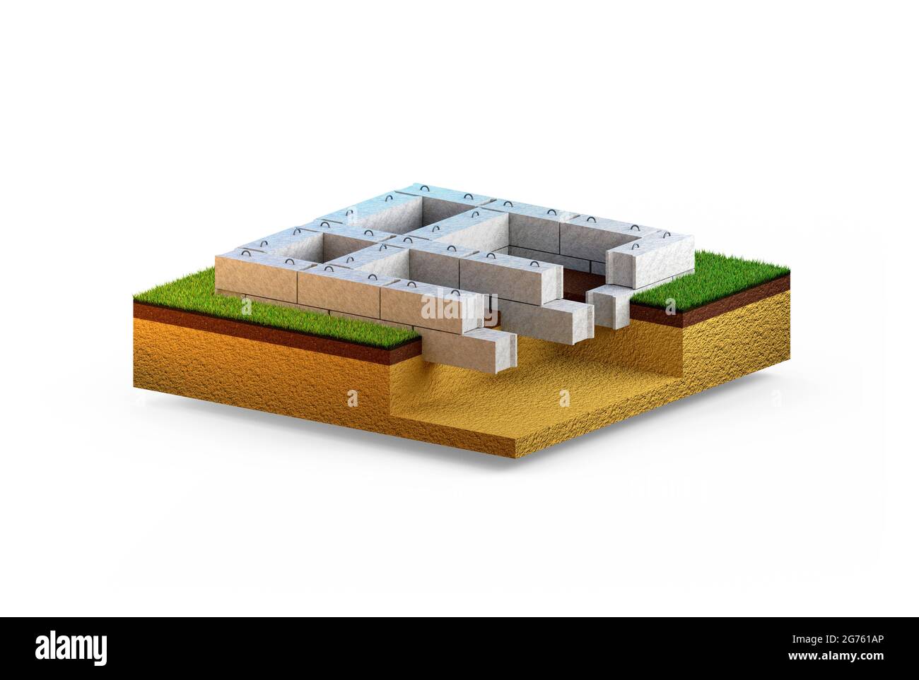 concrete block foundation. isolated industrial 3D illustration Stock ...