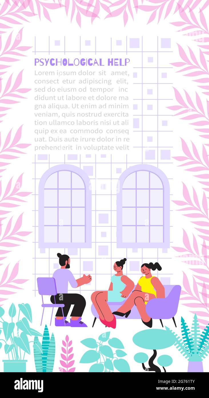 Psychological help vertical flat banner with text field and two women ...