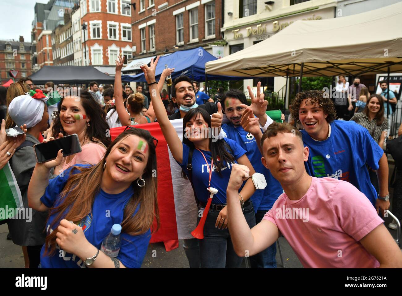 Italy fans outside the Little Italy Restaurant in Soho, London, ahead ...
