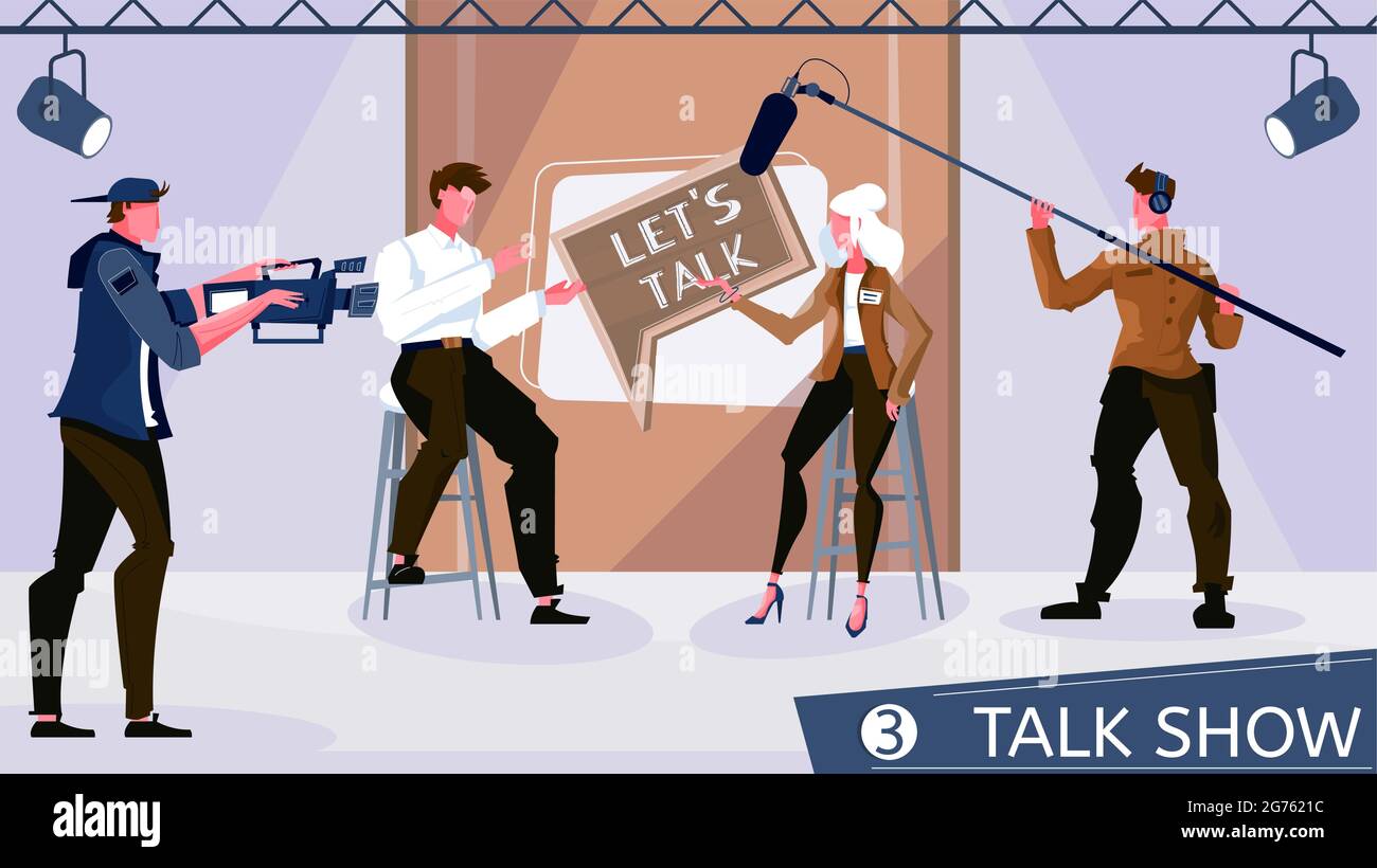 News backstage flat composition with the setting for the television ...