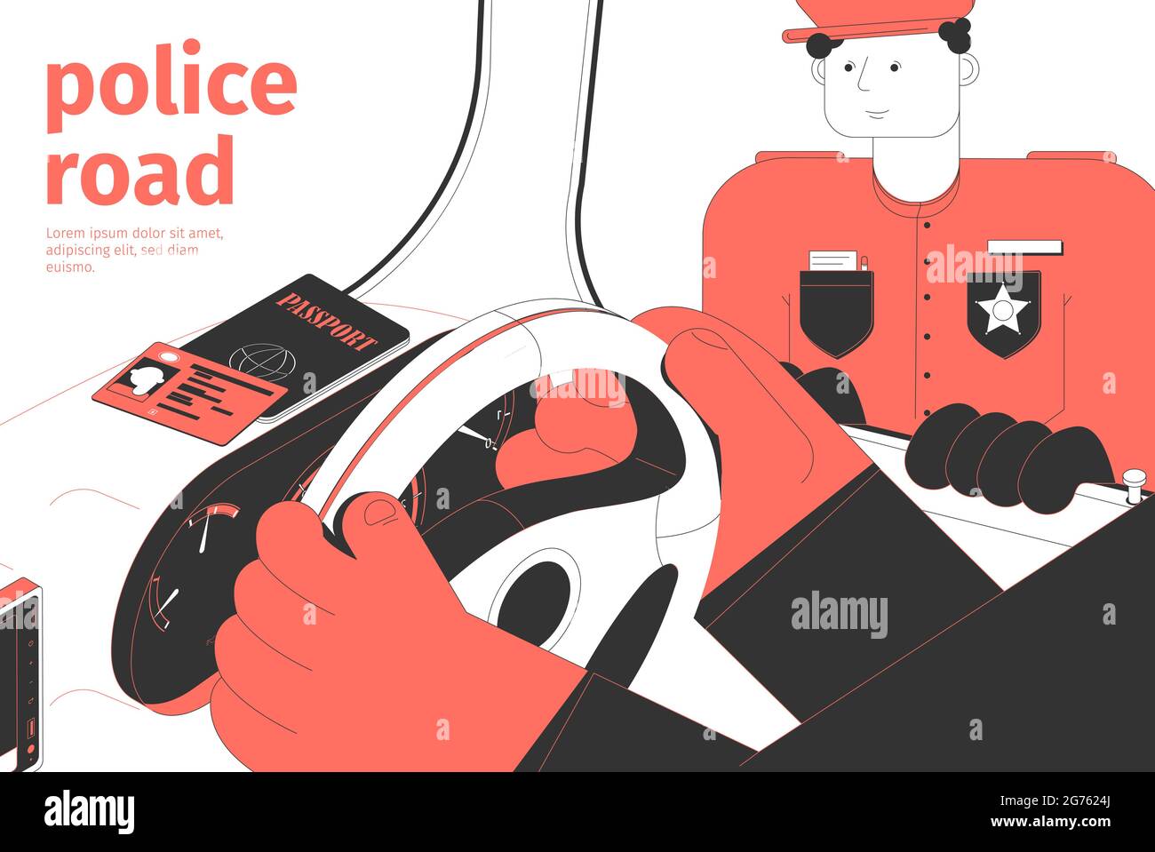 Police road isometric background with human character of officer ...