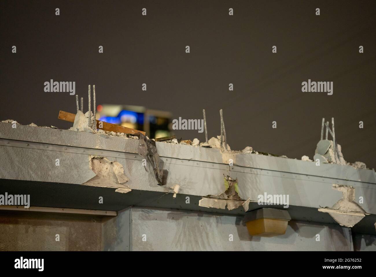 Night photo of a collapsed building Stock Photo - Alamy