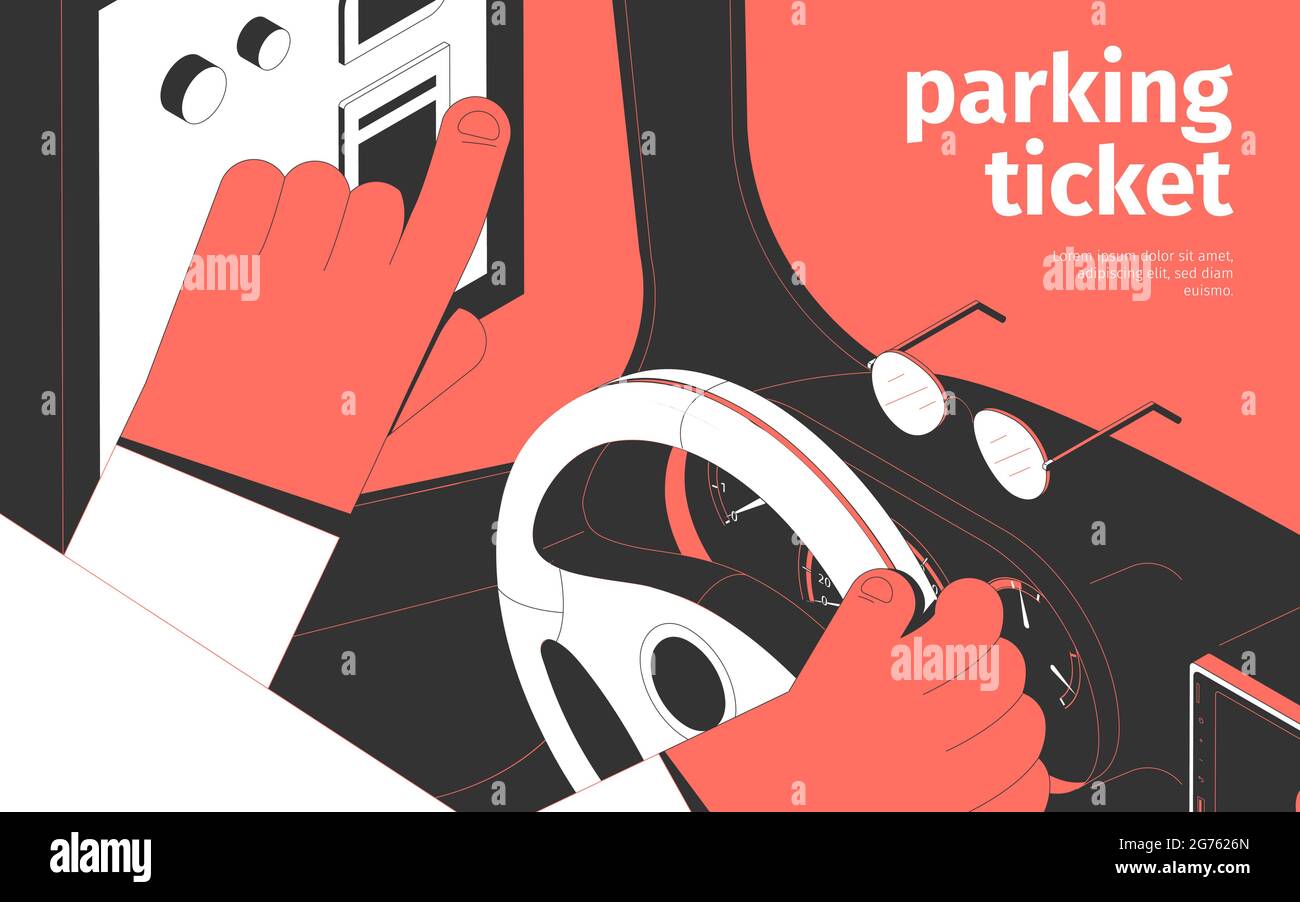 Parking ticket isometric background with human hands pushing ticket ...