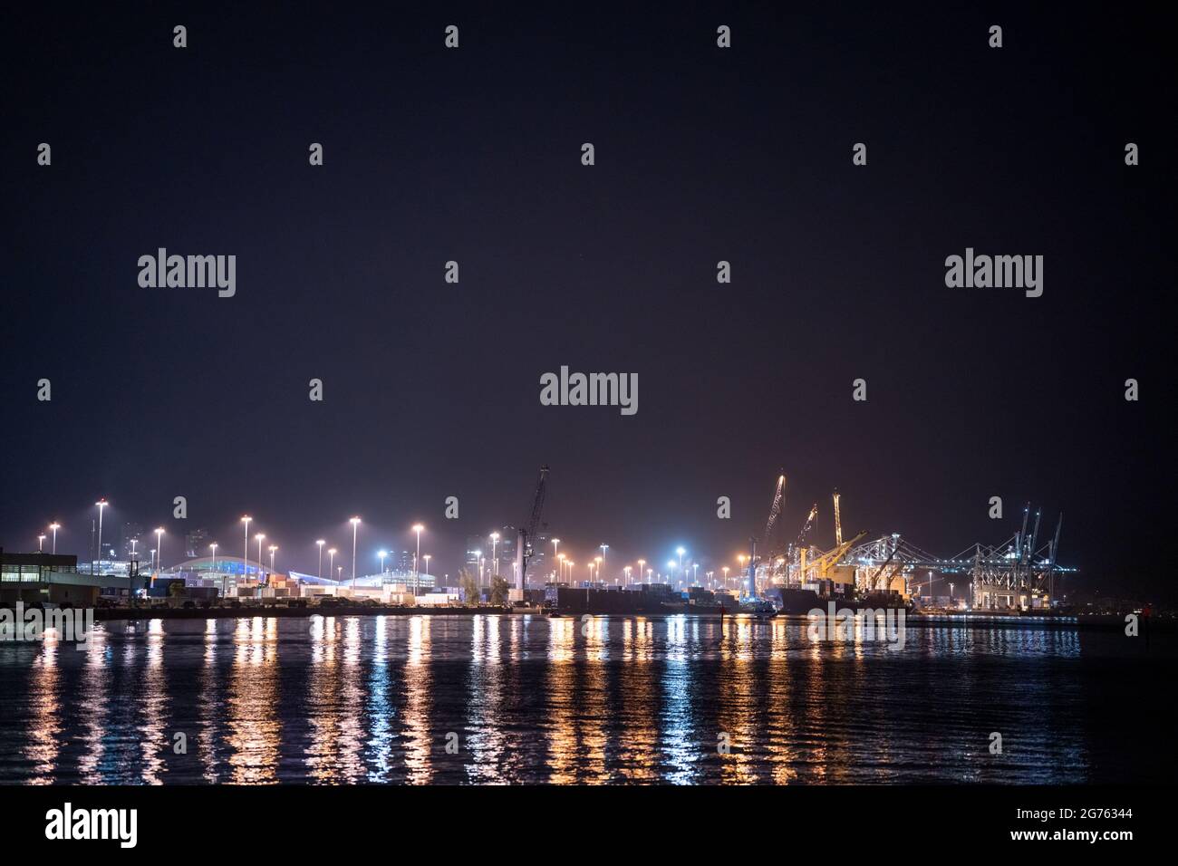 Port Of Miami lit at night Stock Photo - Alamy