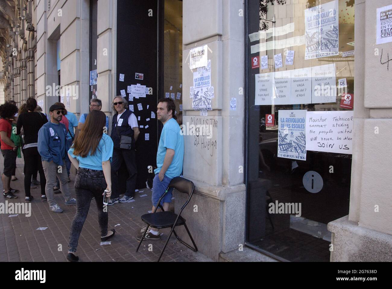 BARCELONA /SPAIN 24 May 2015 Telefonica Movistar workers staged protest ...