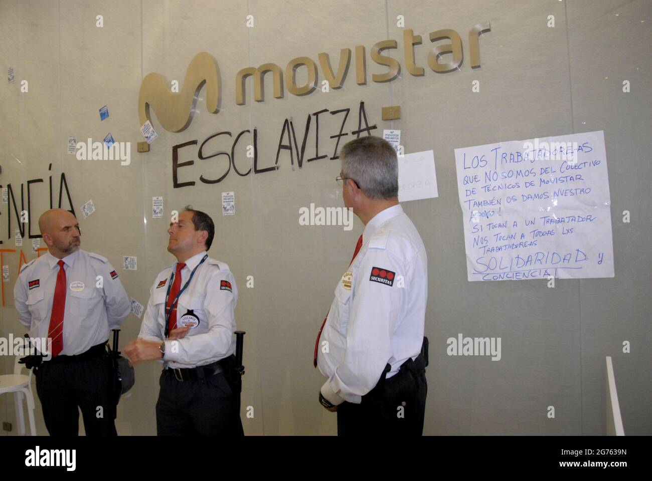 BARCELONA /SPAIN 24 May 2015 Telefonica Movistar workers staged protest ...