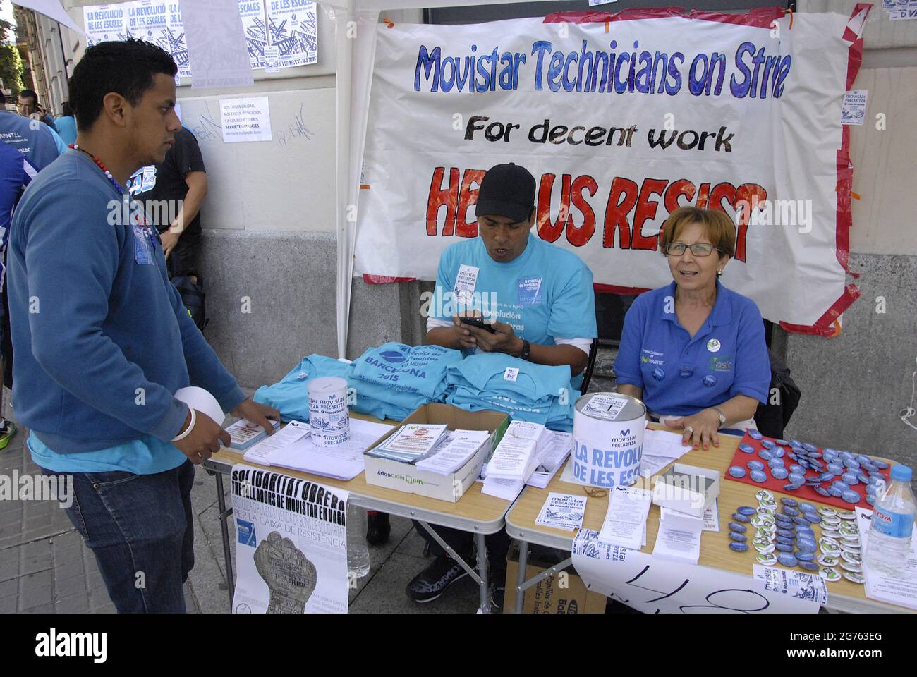 BARCELONA /SPAIN 24 May 2015 Telefonica Movistar workers staged protest ...