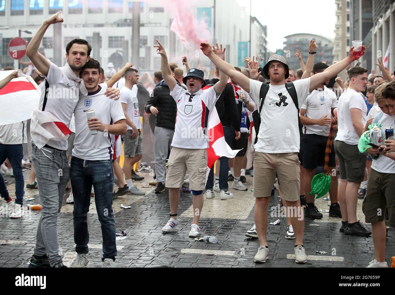 England fans gather on Wembley Way before the UEFA Euro 2020 Final at ...