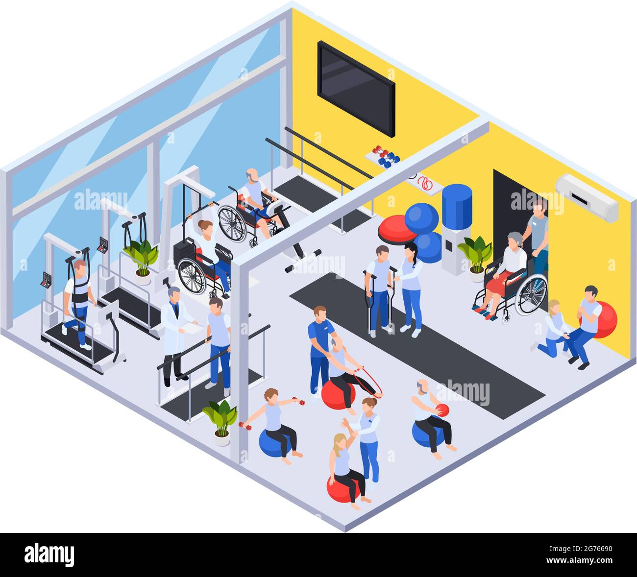 Medical Rehabilitation Center Interior Isometric View With
