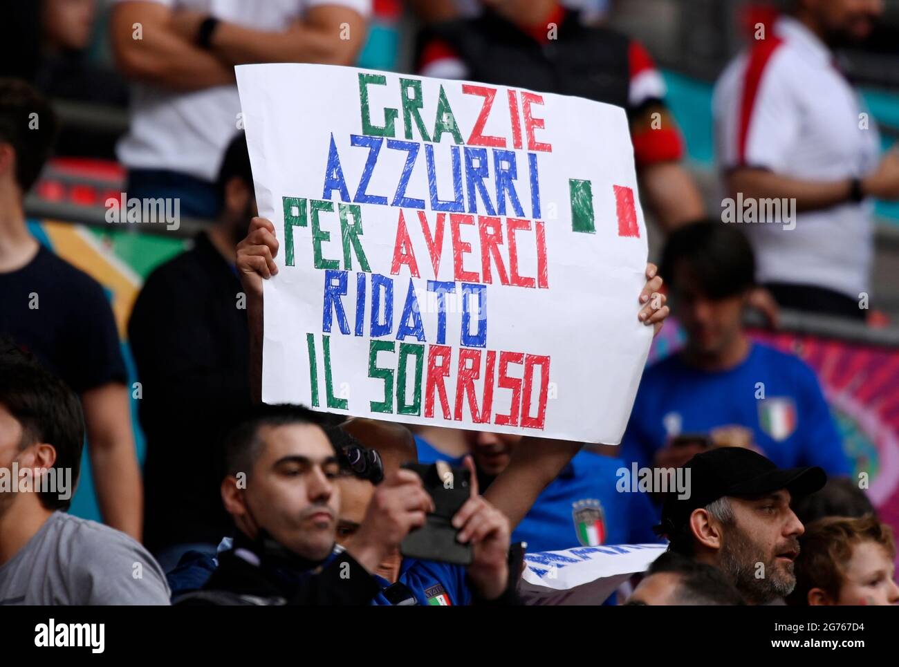 Italy fans during the UEFA Euro 2020 Final at Wembley Stadium, London ...