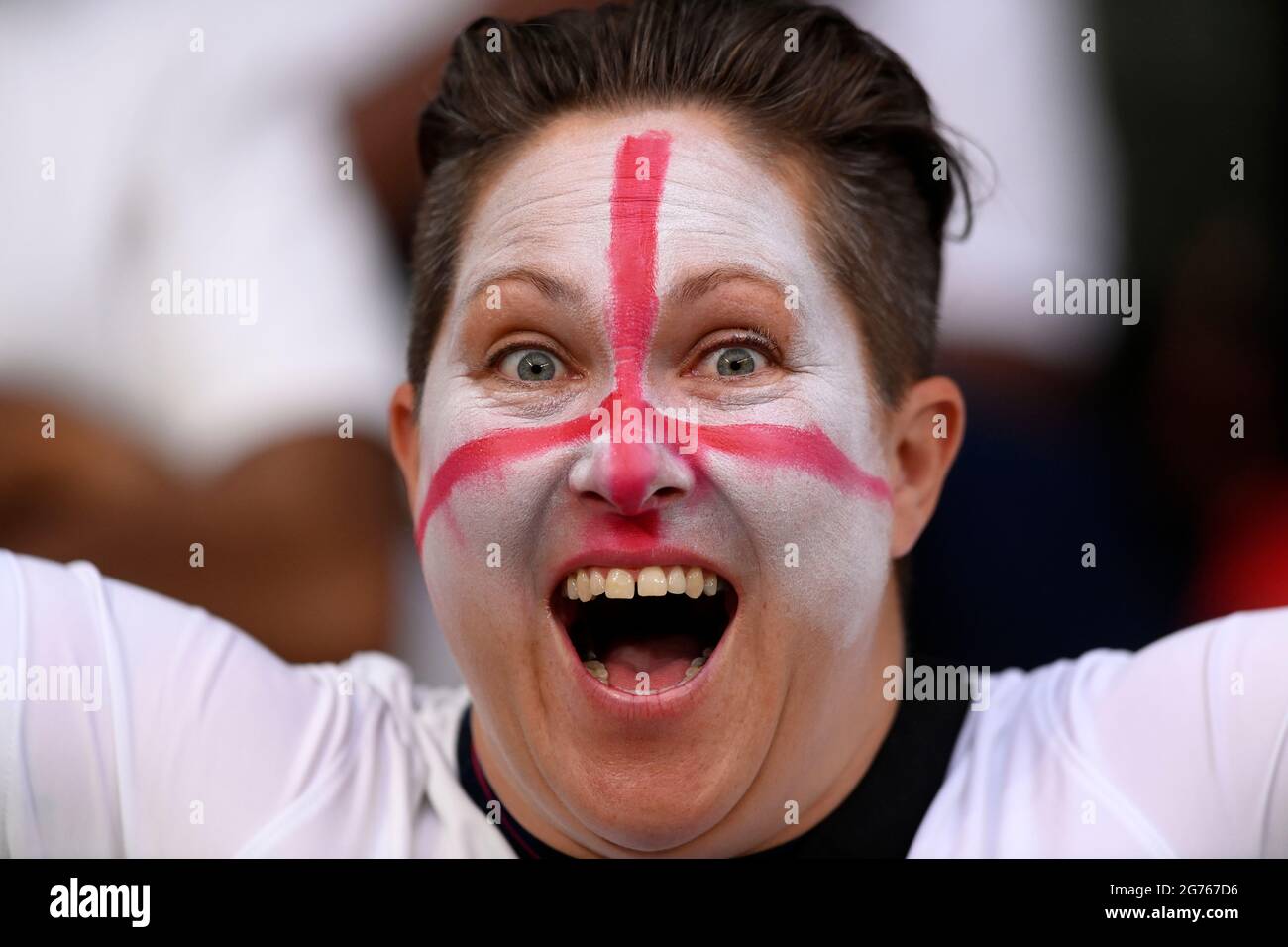 An England fan during the UEFA Euro 2020 Final at Wembley Stadium ...
