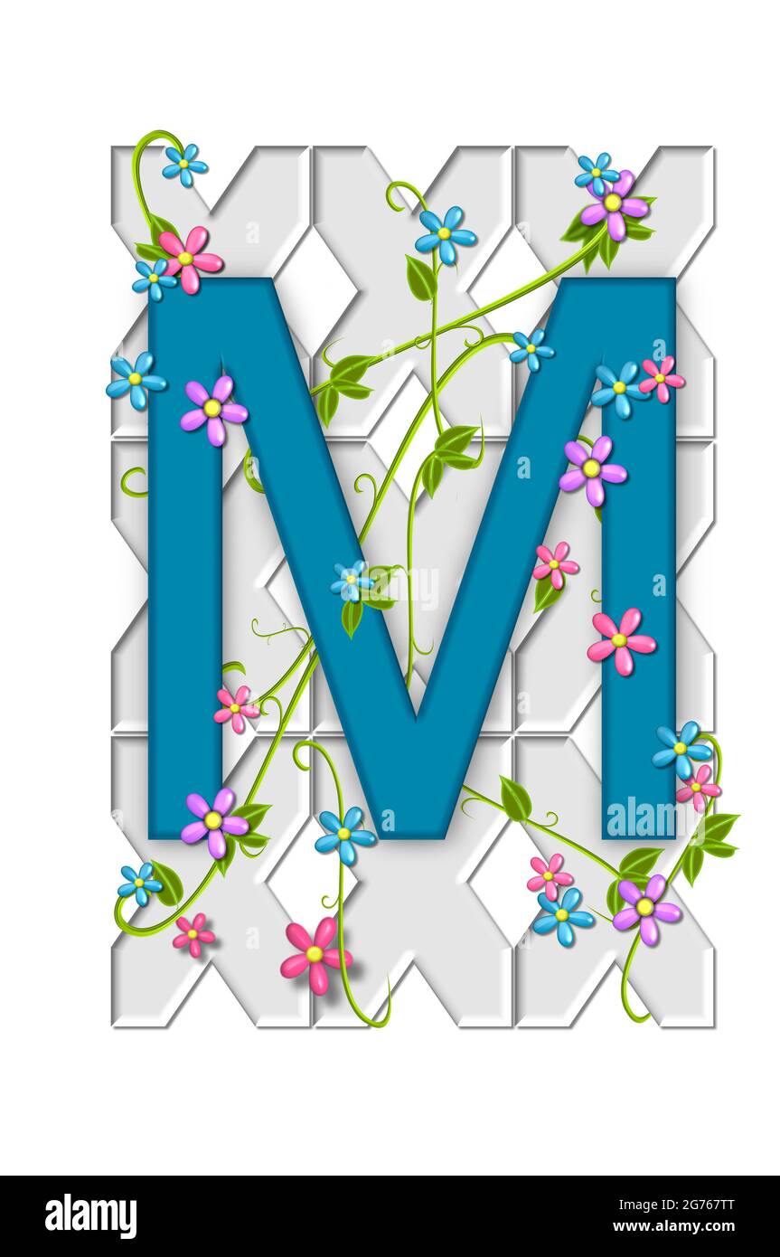 Alpha M in the alphabet set "Garden Trellis" hangs on a white garden ...