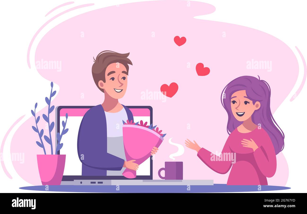 Virtual relationships online dating cartoon composition of guy with ...