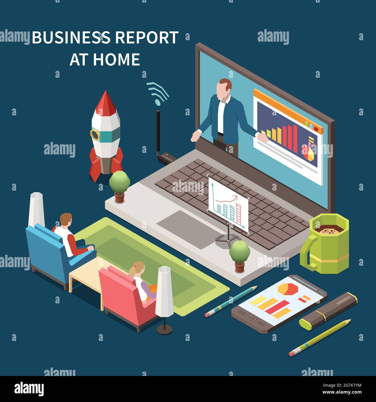Online business report concept with digital technology symbols ...