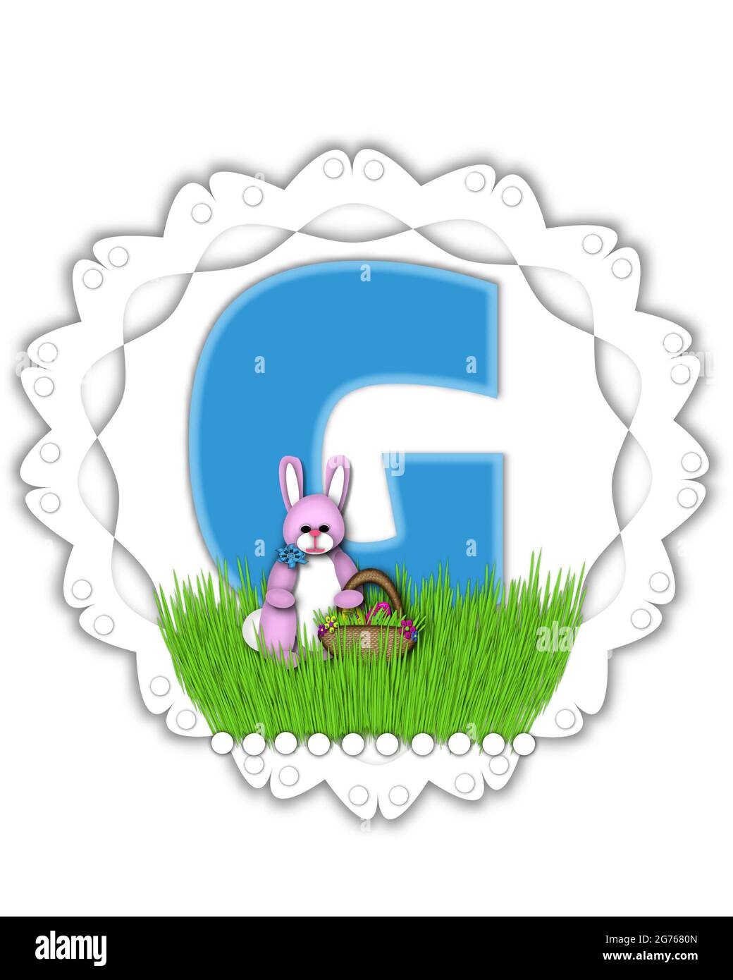 The letter G, in the alphabet set "Easter Bunny Field," is turquoise ...