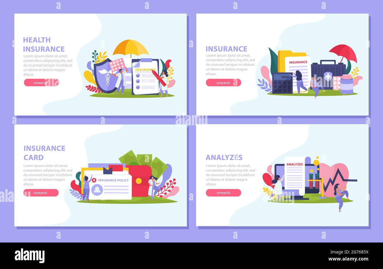 Health insurance concept icons set with insurance card symbols flat ...