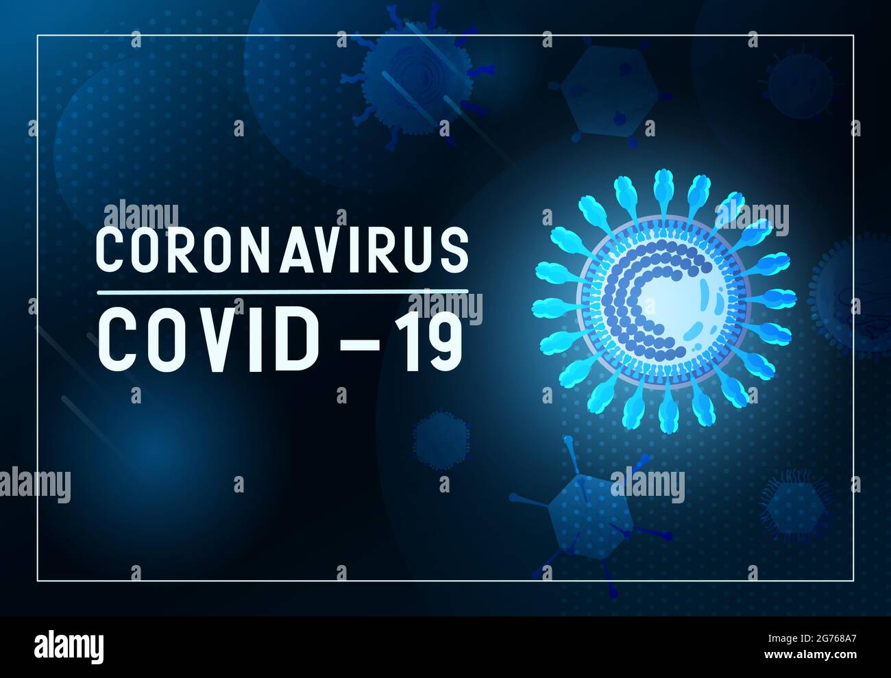 Coronavirus virus horizontal banner with frame and editable text with ...