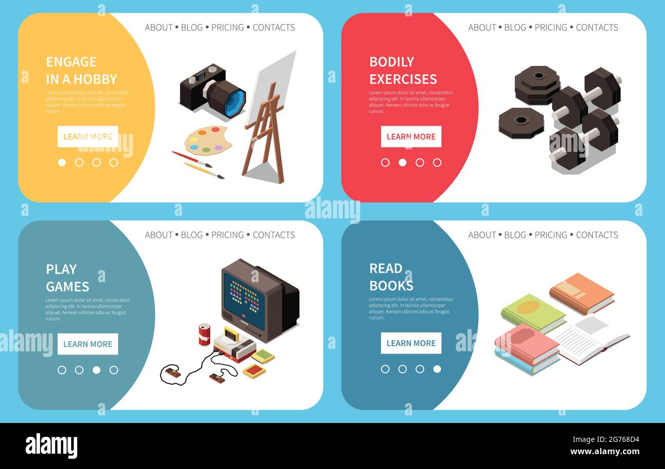 Stress management concept icons set with hobby symbols isometric ...
