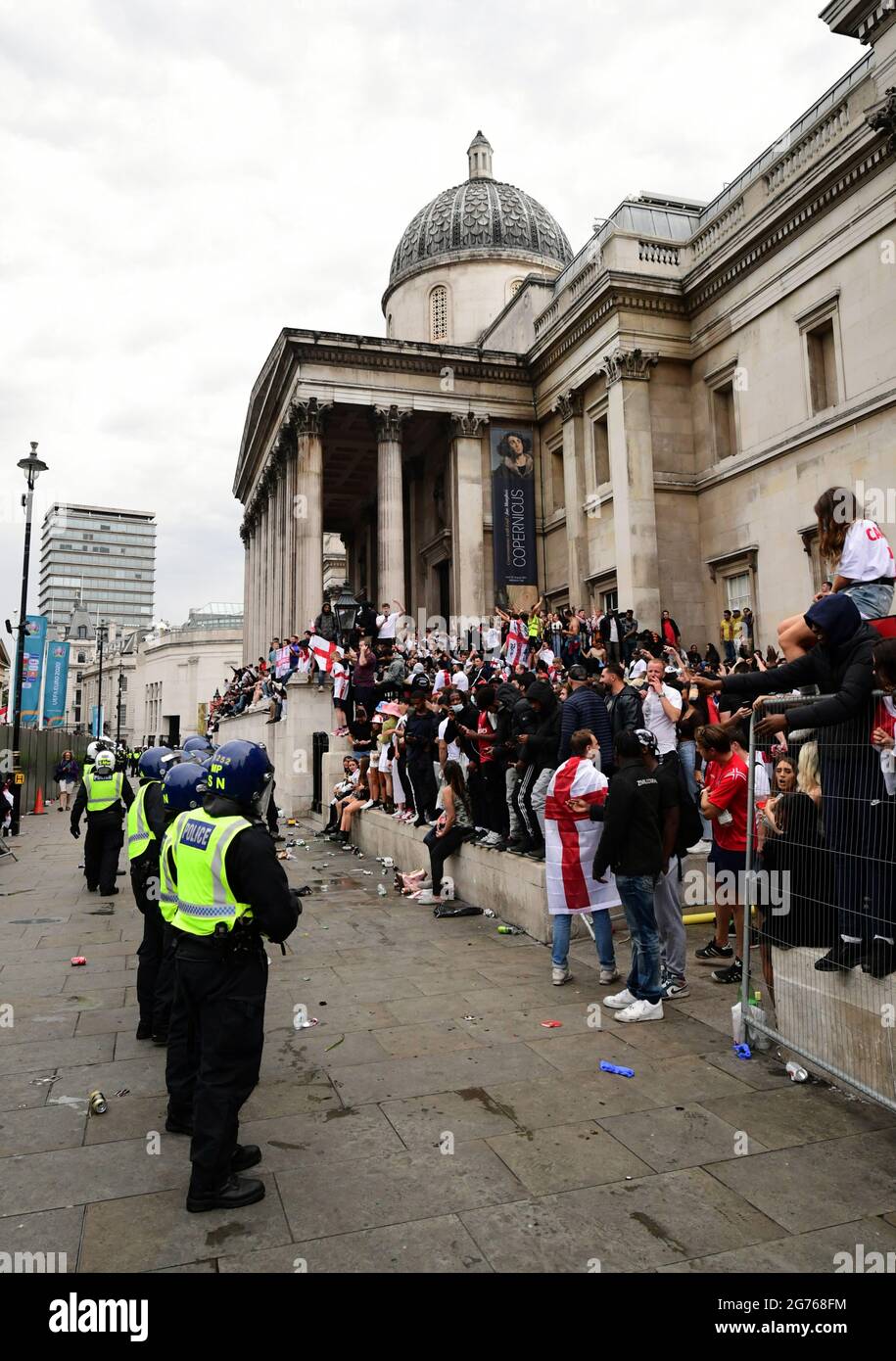 Police and fans at Trafalgar Square, London during the UEFA Euro 2020 ...