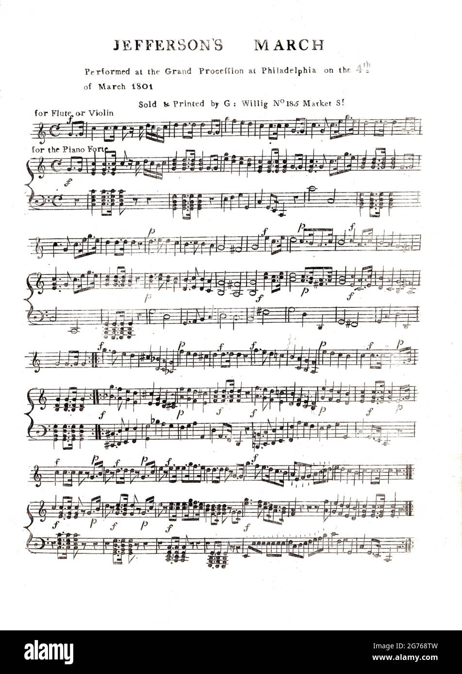 Jefferson's MArch, 1801 sheet music Stock Photo - Alamy