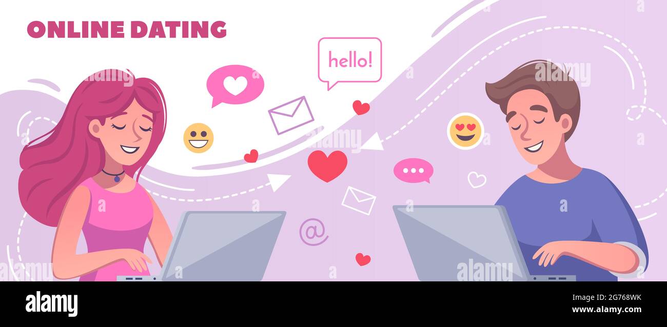 Virtual relationships online dating horizontal composition with cartoon ...