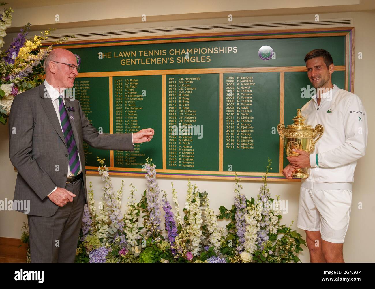 Ian Hewitt, AELTC Chairman as Novak Djokovic stands with the Gentlemen ...