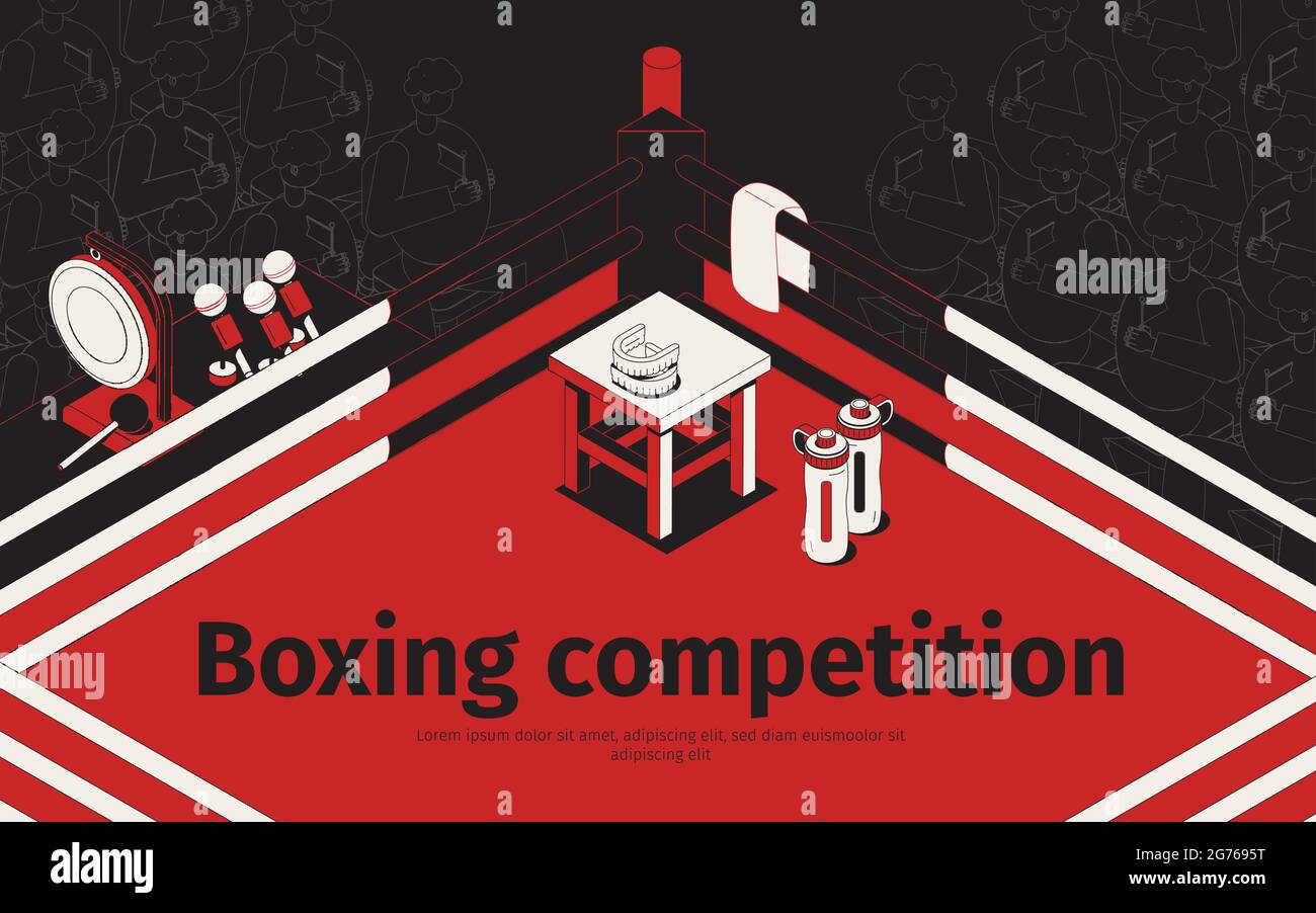 Boxing competition isometric background with view of prize-ring with ...