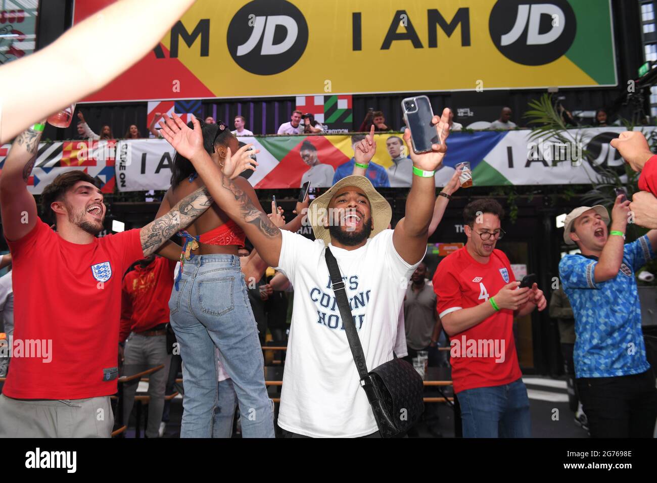England fans at BOXPARK Croydon as they watch the UEFA Euro 2020 Final ...