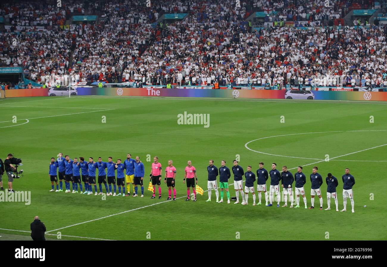 London, England, 11th July 2021. Italy and England teams line up during ...