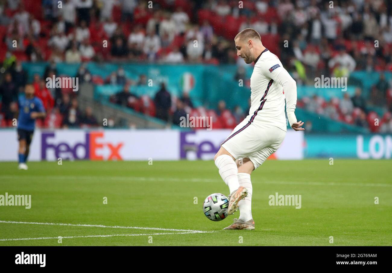 England's Luke Shaw scores their side's first goal of the game during ...