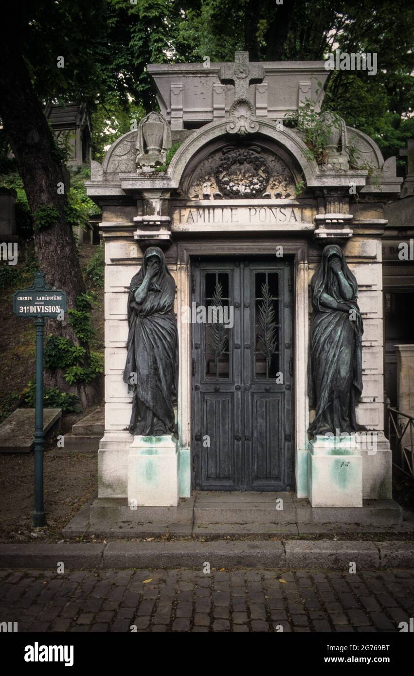 A rich family tomb at Père Lachaise Cemetery in Paris, burial ground of ...