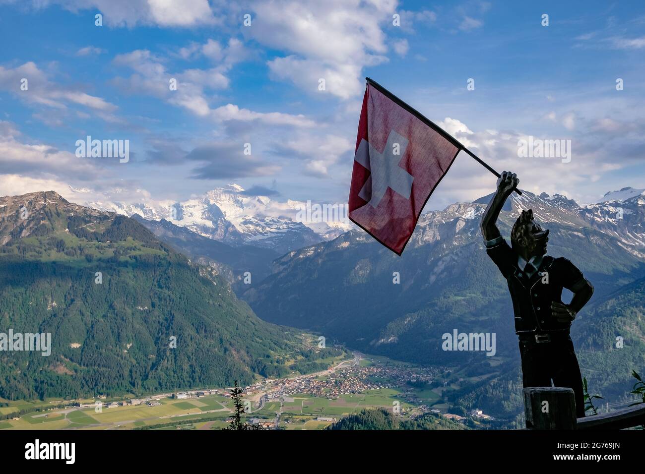 Aerial view of Interlaken and Swiss Alps from Harder Kulm View point ...