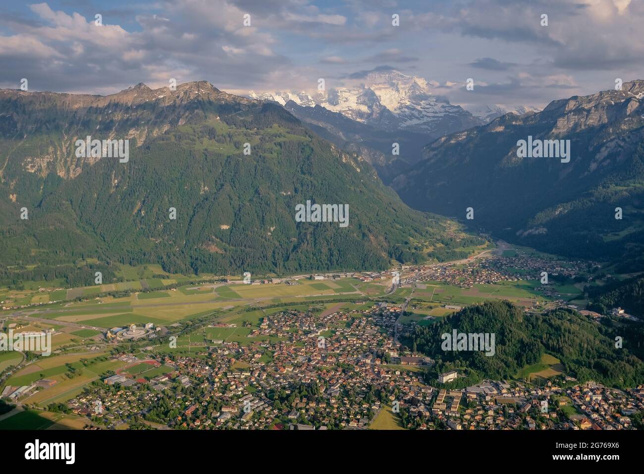 Aerial view of Interlaken and Swiss Alps from Harder Kulm View point ...