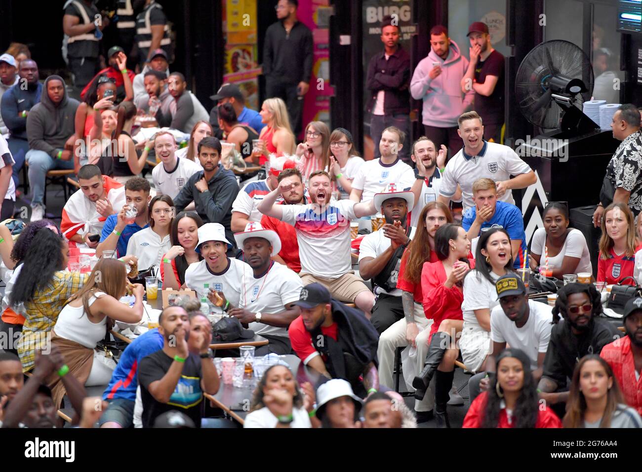 England fans at BOXPARK Croydon react as they watch the UEFA Euro 2020 ...