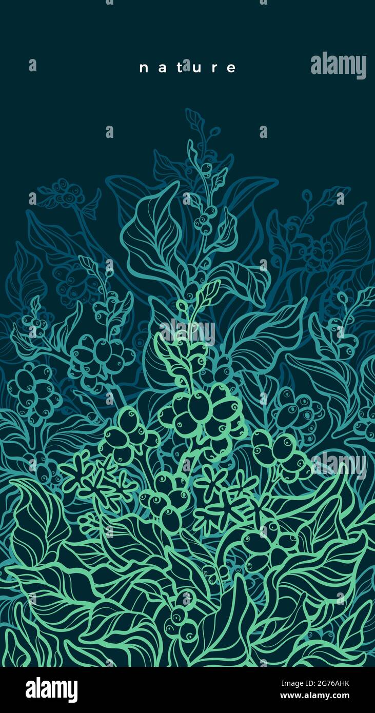 Coffee bio pattern. Vector herb background. Tropical green plant ...