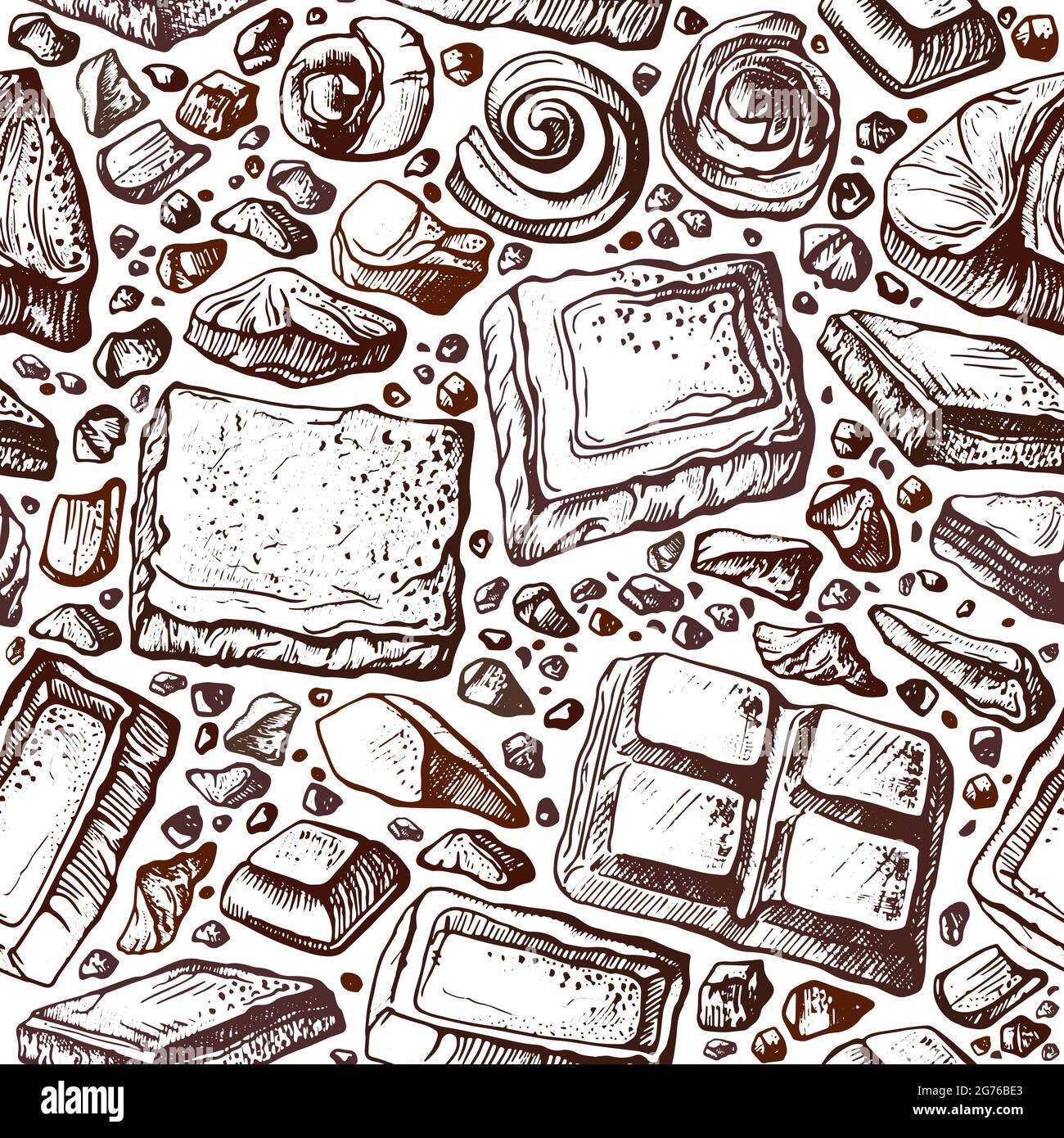 Chocolate set. Vector seamless hand draw pattern. Natural dark cocoa ...