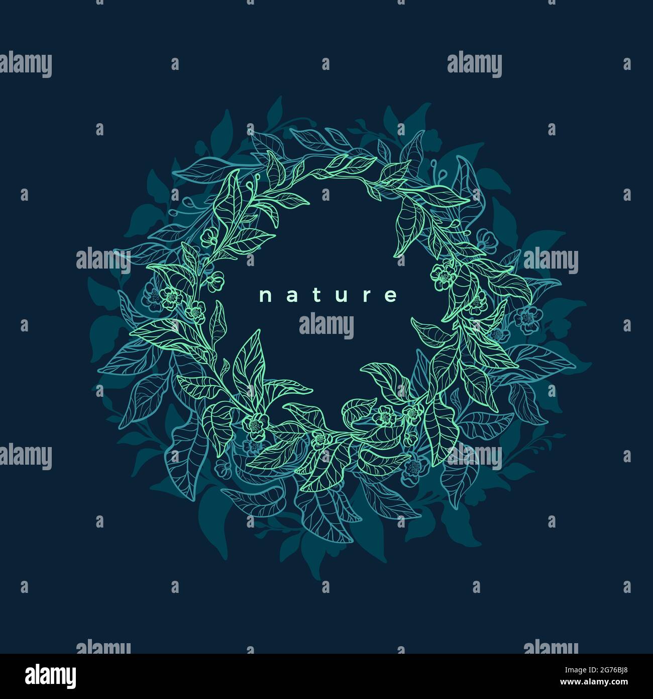 Green nature. Circle symbol. Vector tea leaf. Neon bright wreath. Art ...