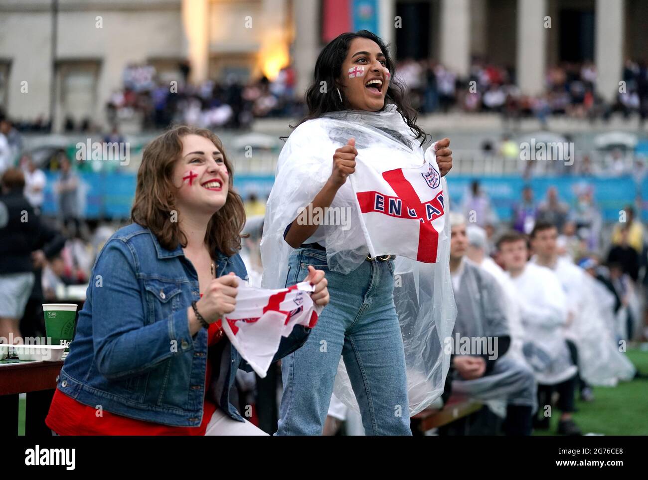 England fans at the Trafalgar Square Fan Zone in London as they watch ...