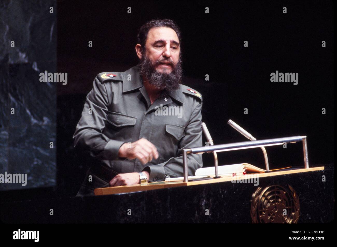 Cuban Leader Fidel Castro, Half-Length Portrait, speaking before ...