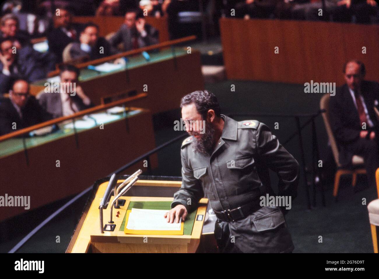 Cuban Leader Fidel Castro, Half-Length Portrait, speaking before ...