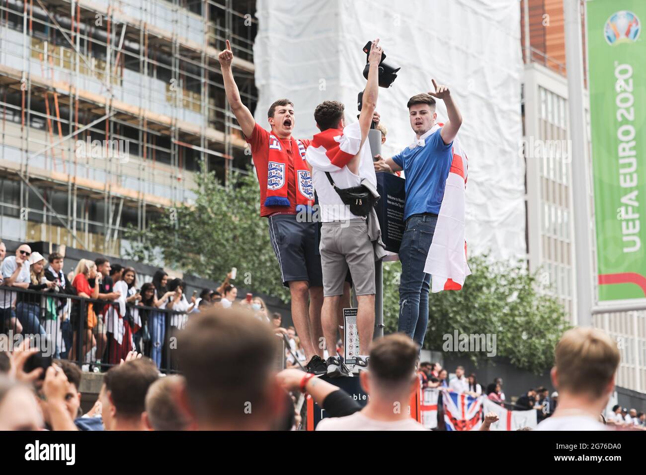 London, UK. 11th July, 2021. England football fans are in high spirits ...