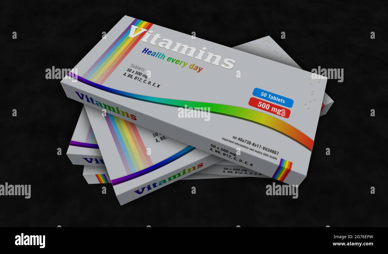 Vitamin tablets box production line. Health supplement pills pack ...